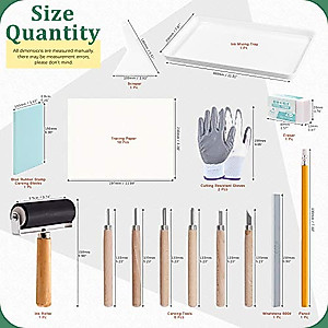 Keadic 24 Pieces Rubber Block Stamps Carving Starter Tool Kit, Comes with Stamp Block, Ink Roller, 6 Carving Tools, Tracing Papers, Pencil & Ink Mixing Tray for Stamp Carving and Printmaking