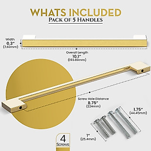 Southern Hills 5pc Brushed Gold Cabinet Pulls - 8.75" (224mm) Screw Spaced Gold Pulls for Cabinets and Drawers, Dresser, Gold Hardware for Cabinets, Kitchen Cabinet Handles