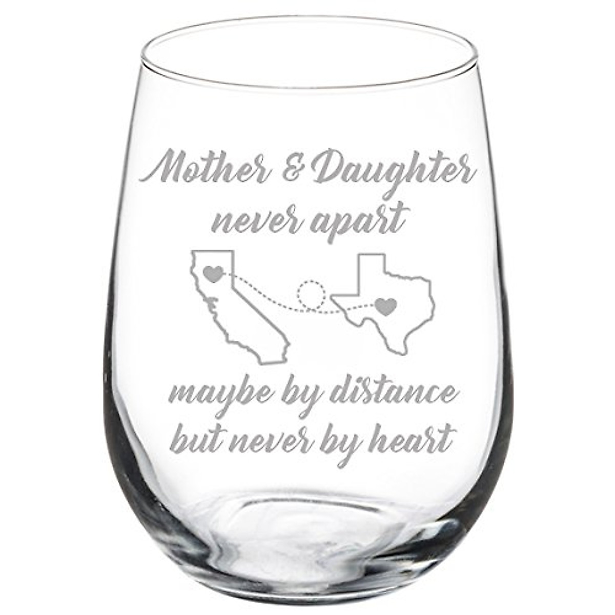 Engraved Mother Wine Glass Mother Daughter White Red Wine Custom Personalized Long Distance Mom Gift (Stemless 17 oz)