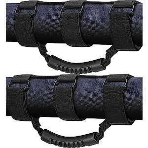 moveland 2 Pack Grab Handle Set Compatible with Jeep Wrangler TJ YJ JK, Easy-to-Fit 3 Straps Design for 1955-2023 Models (Black)