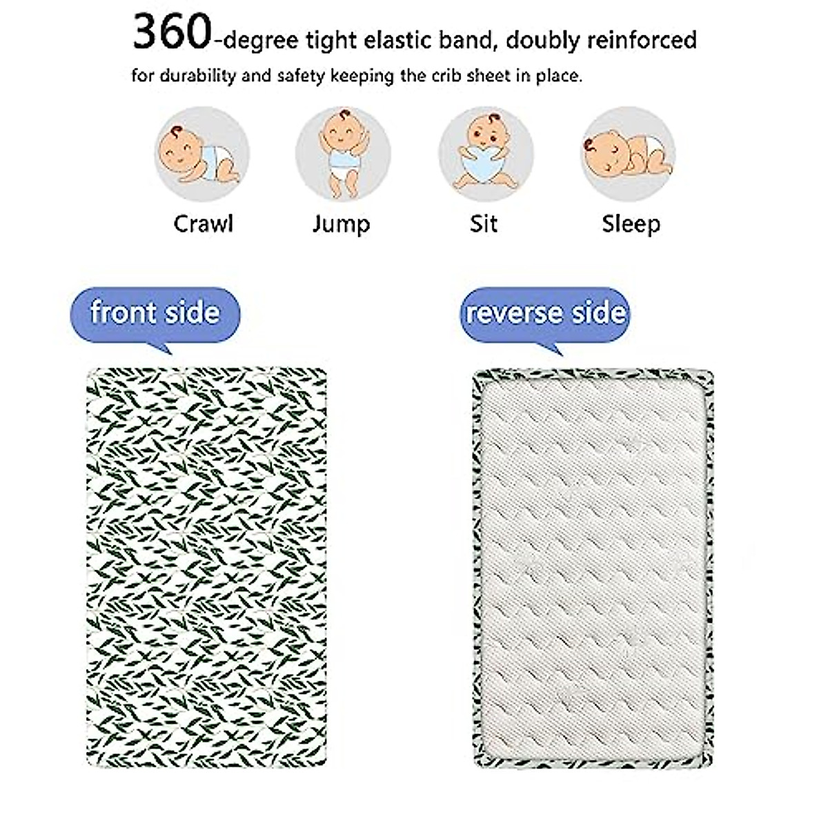 Eucalyptus Themed Fitted Crib Sheet,Standard Crib Mattress Fitted Sheet Soft & Stretchy Fitted Crib Sheet - Great for Boy or Girl Room or Nursery,28“ x52“,Hunter Green and White