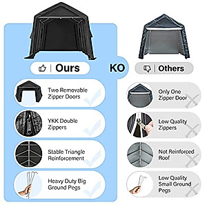 ADVANCE OUTDOOR 10x15 ft Shelter Storage Shed Steel Metal Peak Roof Anti-Snow Portable Garage Carport for Motorcycle, Boat or Garden Tools with 2 Roll up Doors & Vents, Gray
