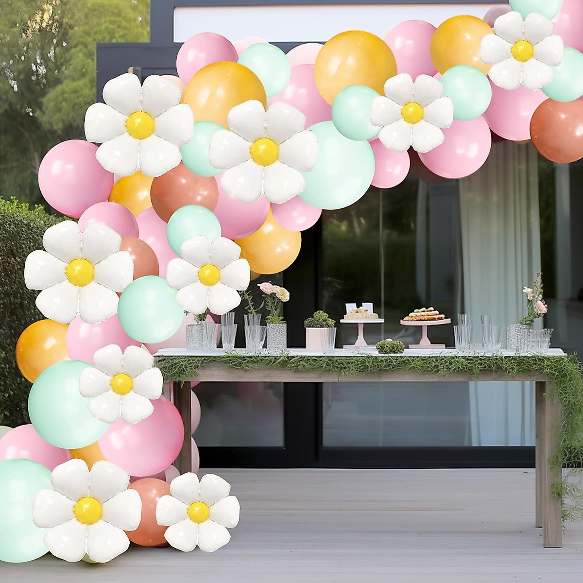 JOPY Daisy Balloon Garland Arch Kit Macaron Pastel Flower Rainbow Balloons Theme Party Decorations for Girls Baby Shower Birthday Bridal Wedding