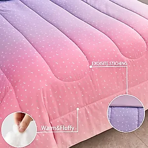 Yogeneg Rainbow Comforter Set Twin Size for Teen Girl &Boys Women,Metallic Star Moon Printed Mermaid Comforter with Pillowcase, Microfiber 2 Piece Bedding Set,All Season (Rainbow B, Twin)