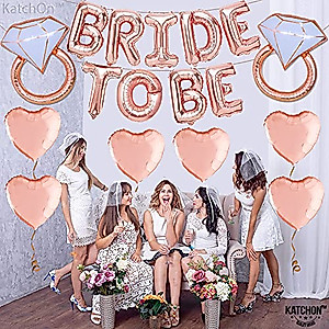 KatchOn, Rose Gold Bride To Be Balloons - 32 Inch Diamond Ring Balloon, Rose Gold Bride Balloons and Heart Balloons | Bachelorette Party Decorations | Bridal Shower Decorations | Bachelorette Balloons