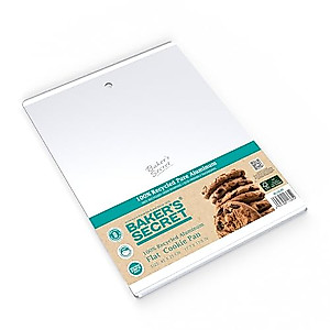 Baker's Secret Extra Thick -2.7mm- Pure Aluminum Large Flat Cookie Sheet 18" x 14", 100% Recycled Aluminum Flat Baking Sheet Commercial Grade Flat with hanging hole- The Natural Aluminum Collection