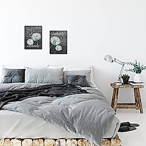 HOMEOART Farmhouse Decor Inhale Exhale Wall Art Dandelion Flower Painting Canvas Prints Yoga Room Meditation Room Decor Framed (12"x16"x2 Panel)