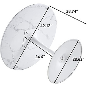Rabsyung 42" Round Dining Table with Faux Printed Marble Table Top,Mid-Century White Tulip Table Metal Base Pedestal Table for 4-6 Person, Leisure Coffee Table