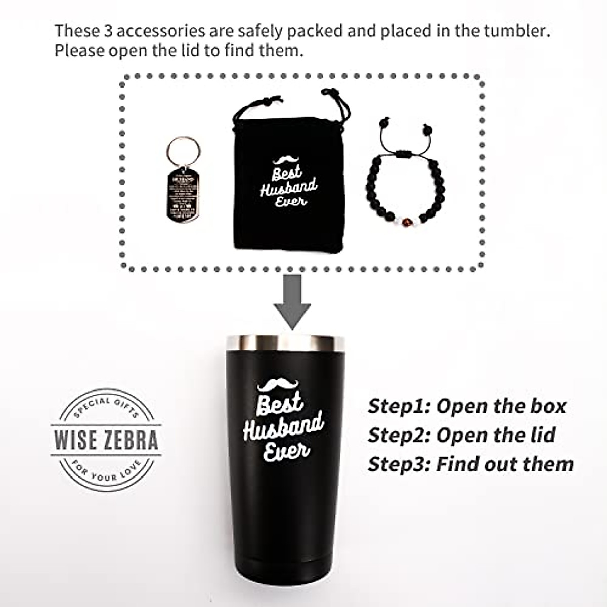 Best Husband Ever Gifts 20 oz Travel Coffee Tumbler Novelty Mug & Cup For Hubby, Unique Gift Idea From Wife For Anniversary, Birthday, Father's Day, Valentine's Day or Christmas, Present for Groom…