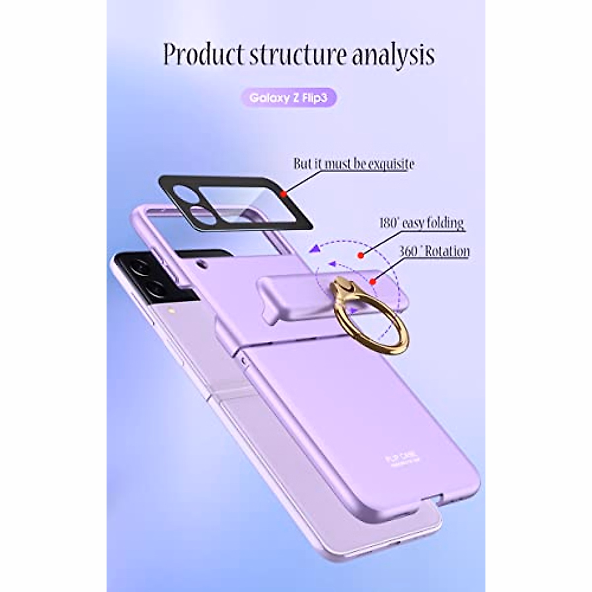 SHIEID Samsung Flip 3 Case with Ring, Z Flip 3 Case Hinge Protection, Flip Z 3 Case Shockproof Magnetic Attraction Hinge Protective Case Compatible with Galaxy Z Flip 3 5G, Black