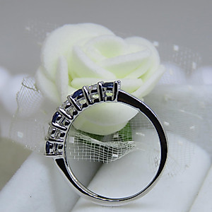 Dazzlingrock Collection 2.5mm Alternate Round Blue Sapphire and White Diamond 7 Stone Wedding Band for Women in 10K White Gold Size 7