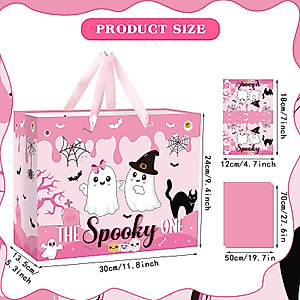 Pink 1st Birthday Gift Bag with Greeting Card Tissue Paper Spooky One Birthday Decorations The Spooky One Gift Bag for Girls First Birthday Decor for Baby Girl 1 Year Old Birthday Party Supplies