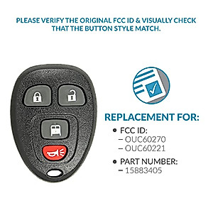 Keyless2Go Replacement for 4 Button Replacement Remote for GM OUC60270 15883405