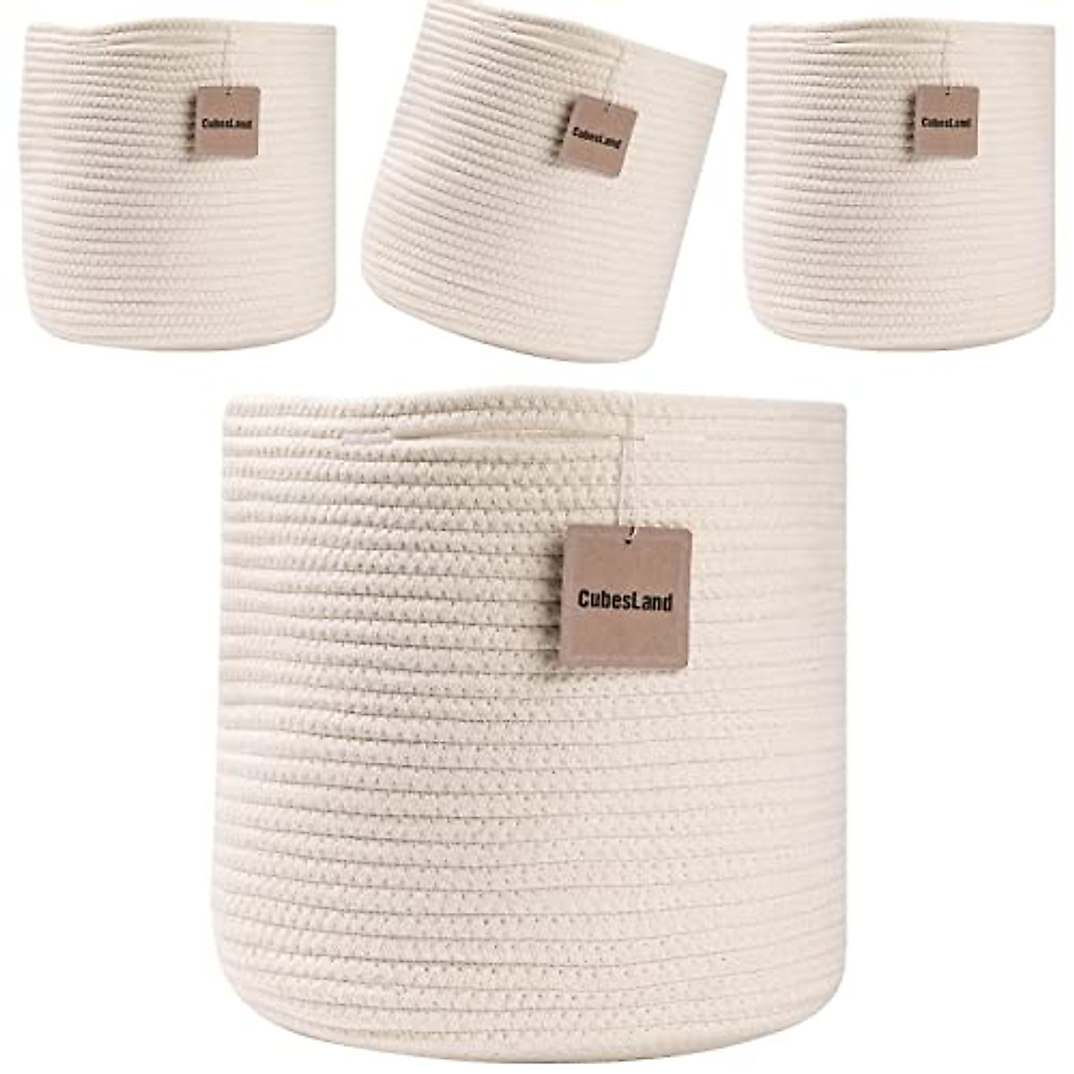 CubesLand Woven Baskets for Organizing /Storage 11x11'' for Cube Storage Organizer/Shelves,Cube Shelves Cloth Closet Basket Bins, Rope Storage Bins 4 Packs Off White
