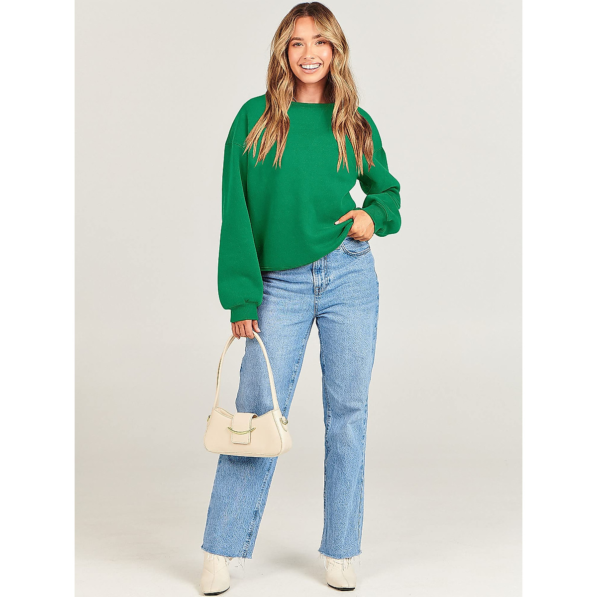 ANRABESS Women's Sweatshirts Hoodies Crewneck Oversized Fleece Pullover Sweaters Cute Top Y2K Teen Girls Preppy Clothes 2024 Green Large