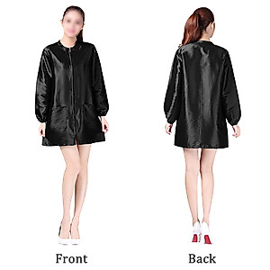 Exttlliy Chameleon Fabric Salon Smock Professional Stylist Jacket Waterproof Haircut Cape Barber Apron (Black, L)