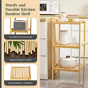 BATHFLEX 3 Tier Bamboo Bathroom Shelf - Bamboo Freestanding Shelf for Storage - Bamboo Plant Stand for Living Room - Multifunctional Storage Rack for Kitchen, Bedroom and Entryway