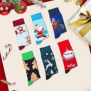 BONANGEL Christmas Socks for Men Women,Fun Cute Socks with Santas Reindeer Gingerbread Candy Pattern,Xmas Novelty Socks