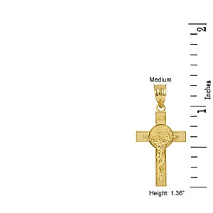 Solid 10k Yellow Gold St. Benedict Crucifix Cross Charm Pendant (1.30")