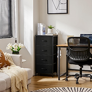 Sweetcrispy Dresser for Bedroom with 4 Drawers, Storage Drawers, Skinny Fabric Storage Tower, Tower Organizer Unit, Chest of Drawers with Wooden Top for Closet, Living Room, Entryway