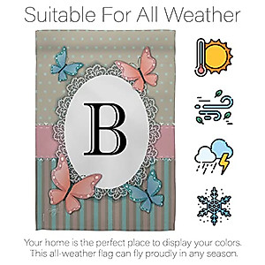 Breeze Decor B Initial Garden Flag Set Wall Hanger Monogram Friends Bugs & Frogs Butterfly Ladybugs Dragonfly Bee Springtime Insect Natural Wildlife House Yard Gift Double-Sided, Made in USA