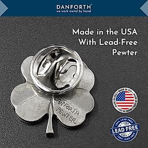 DANFORTH – Green Four Leaf Clover Lapel Pin, Shamrock Pin, Handcast Pewter Lapel Pin, 3/4", Made In USA