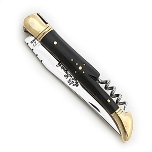 Laguiole knife with Ebony Wood handle and brass bolsters - Direct from France