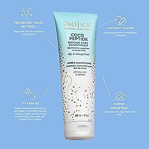 Pacifica Coco Peptide Damage Care Shampoo & Conditioner Set – Repairing Hair Care for Dry Damaged Hair Vegan Collagen & Peptides for Split Ends & Breakage Sulfate Free Clean Vegan Dermatologist Tested