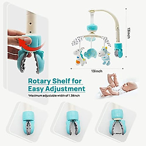 Duomilee Baby Mobile for Crib, Portable Mobile Crib for Baby with Relaxing Music, Rotatable and Length-Adjustable, Nursery Mobiles for Bassinet with Animals Toys for Newborn Aged 0-5 Months(Blue)