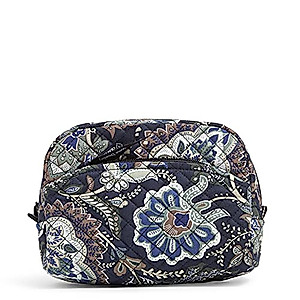Vera Bradley Women's Cotton Medium Cosmetic Makeup Organizer Bag, Java Navy Camo - Recycled Cotton, One Size