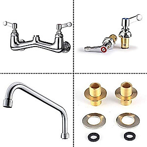 JZBRAIN Wall Mount Faucet Heavy Duty Commercial Faucet 8 Inch Center with 12" Swing Spout 2.2 GPM High Pressure Wall Mounted Kitchen Sink Faucet Brass Constructed & Chrome Polished