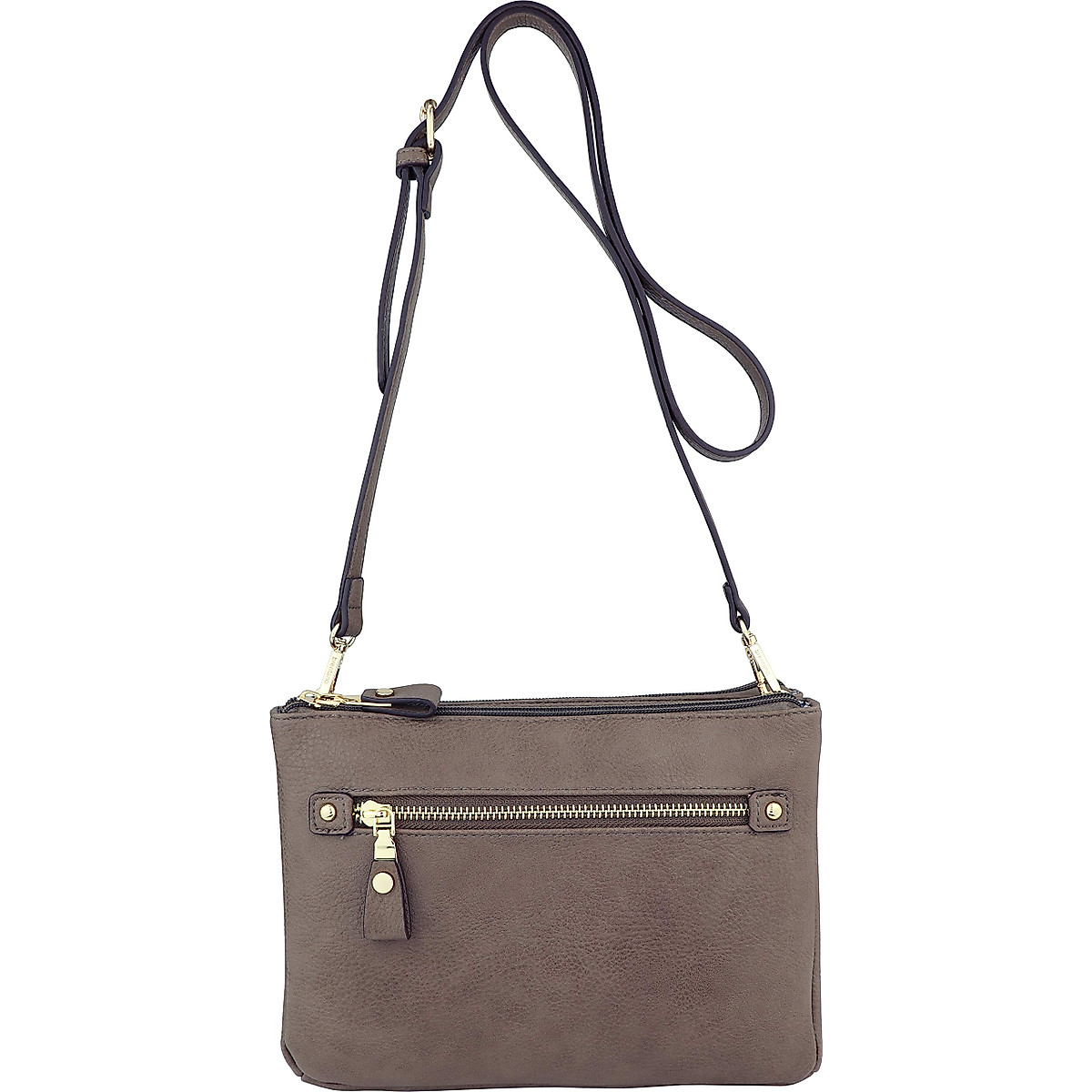 B BRENTANO Multi-zipper Double Pocket Crossbody Handbag Purse (Stone)