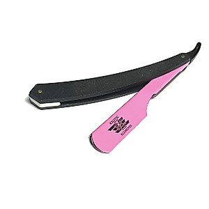 Pink and Black Barbershop Professional and Personal Straight Edge Razor Hair Shaving Double Edge Blade – Unisex All Purpose Folding Shaving Razor in Lightweight Steel