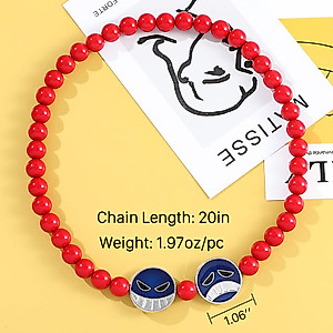 rongji jewelry Portgas D Ace Cosplay Necklace, Unisex Zinc Red Bead Necklace, Anime Fans Accessories Gift