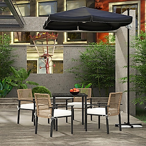 Outsunny 5 Pieces Outdoor Dining Set for 4, Wicker Rattan Patio Furniture Set, Patio Table and Chairs Set with Cushions, Square Metal Table Top, Conversation Set for Garden, Backyard, Deck, Beige