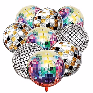 Disco Ball Balloons, Kaluofan 9PCS Disco Balloons, 22 Inches Helium 4D Colorful Disco Ball, Shiny and Unique, Used for Birthdays, Bachelor Parties, 70s 80s 90s Disco Party Decorations