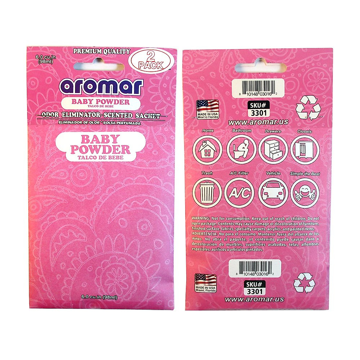 6 Pc Baby Powder Scented Sachet Drawer Bags Large Fresh Scent Air Freshener