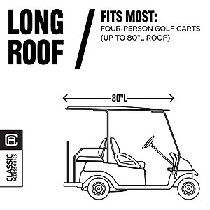 Classic Accessories Fairway Long Roof 4-Person Deluxe Golf Cart Enclosure, Black with Clear Windows