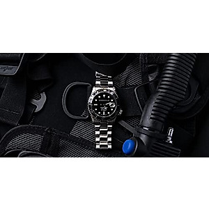 MOMENTUM Men's Aquamatic IV Automatic Dive Watch | 200M Water Resistance | Sapphire Crystal | Glass Back | SuperLuminova Luminous | Self-Winding (Black Dial | Hyper Rubber Band)