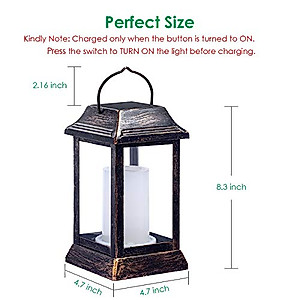 TomCare Solar Lights Upgraded, 43" Waterproof Flickering Flames Solar Powered LED Solar Hanging Lanterns Patio Lights for Patio Garden Backyard