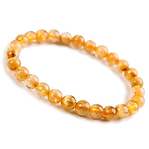 7mm Natural Gold Rutilated Quartz Gemstone Stretch Clear Round Beads Bracelet Brazil AAAAA