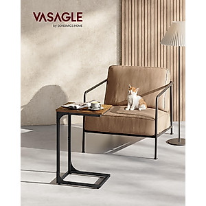 VASAGLE Small Side Table, C Shaped End Table for Sofa and Bed, TV Tray Table with Metal Frame for Couch, Living Room, Bedroom, Rustic Brown and Black