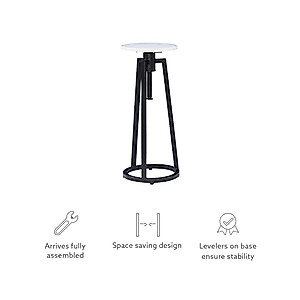 Powell White Marble Top Drink Industrial Style Black Metal Adjustable Height Base Muriel Side Table