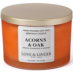 Acorns & Oak Candle | Fall Candles | Luxury Soy & Beeswax Candles for Home | 16 oz. Large Jar 3 Wick Candle | Thanksgiving Candle | Fall Scented Candle | Autumn Candles