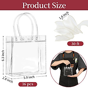 Jutieuo 16 Pack Clear Plastic Gift Bags with Handle, 6.3" x 5.9" x 2.76", Reusable Transparent PVC Gift Wrap Tote Bags with Ribbons for Wedding, Baby Shower, Birthday Party Favor Bags