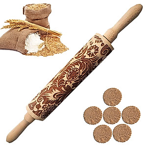 Paisley Embossing Rolling Pin 14.9 Inch Engraved Wooden Rolling Pin for Baking,Perfect Christmas Thanksgiving Day Housewarming Gift for Making Cookies Crusts Pies Pastry Clay