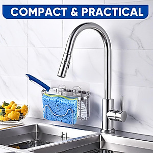 Sponge Holder for Kitchen Sink, 3-in-1 Kitchen Sink Caddy Dish Sponge Holder With Suction Cup, SUS304 Stainless Steel Hanging Sink Organizer Kitchen Accessories for Place Basket Brush, Sliver
