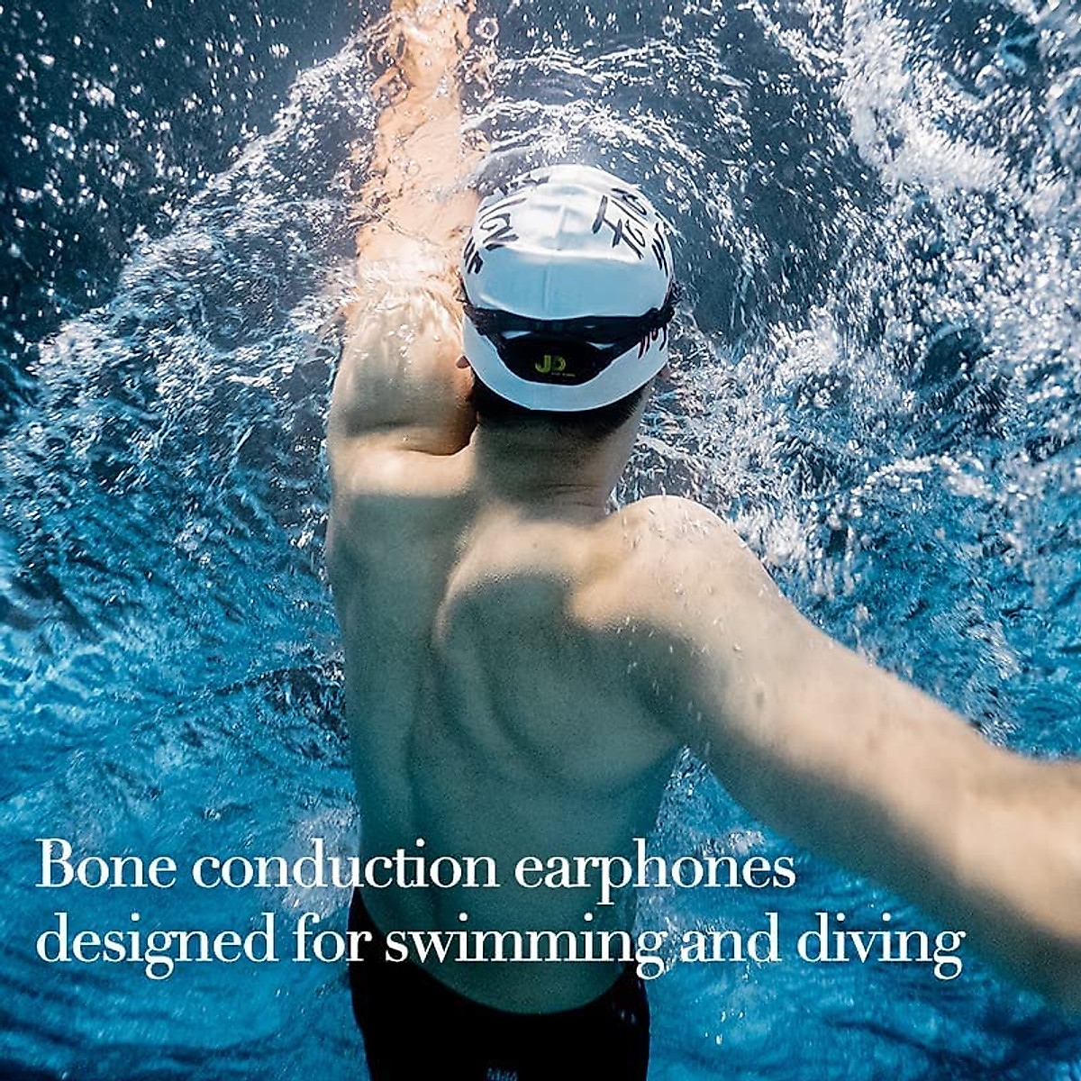 GEORDONG Bone Conduction Headphones, Open Ear Sport Headphones with Headband Waterproof Wireless Earphones with Microphone Innovative Wearing Method for Swimming and Workouts (Black)