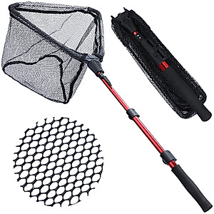 Sougayilang Fishing Net Fish Landing Net, Foldable Collapsible Telescopic Pole, Durable Nylon Material Mesh, Safe Fish Catching or Releasing-RSJ115CM