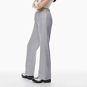 Lounge Pants Women Drawstring Straight Wide Leg Baggy Fall Sweatpants Elastic Waist Comfort Solid Color Trousers with Pocket Beach Pants for Women (Grey,XL)